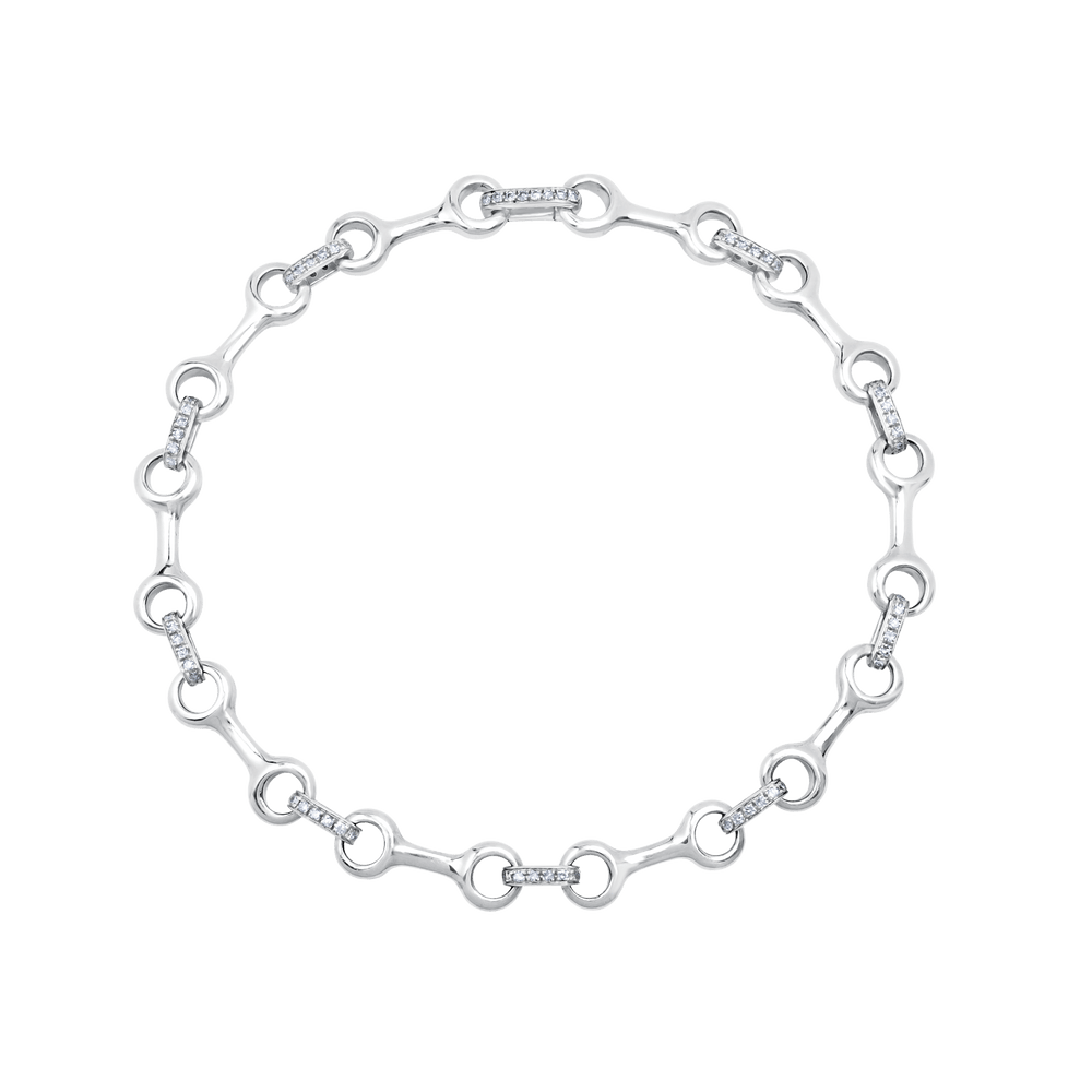 Medium Silver Double Beam Chain Bracelet with Pavé Connectors ...