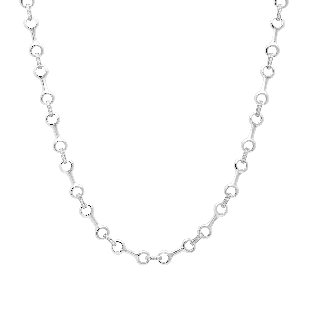 Medium Silver Double Beam Chain Necklace with Pavé Connectors ...
