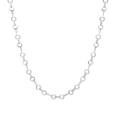 Medium Silver Double Beam Chain Necklace with Pavé Connectors ...