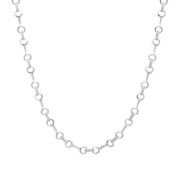 Medium Silver Double Beam Chain Necklace with Pavé Connectors ...