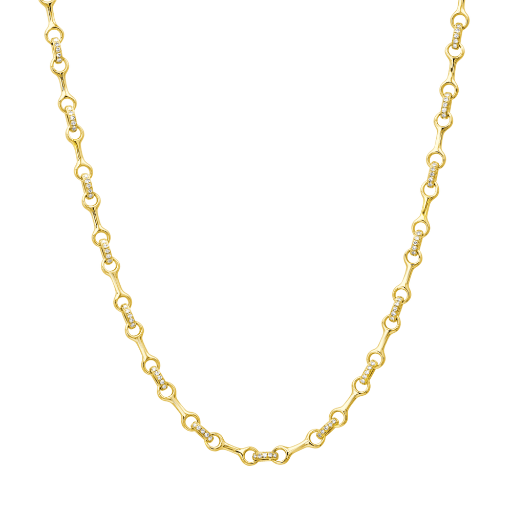 Small Double Beam Necklace with Pavé Connectors in 14K Gold | Gabriela ...