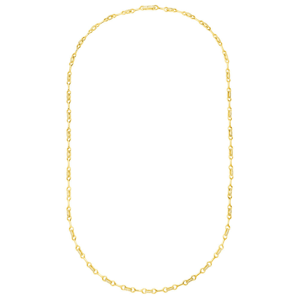 Small Double Beam Necklace with Pavé Connectors in 14K Gold | Gabriela ...