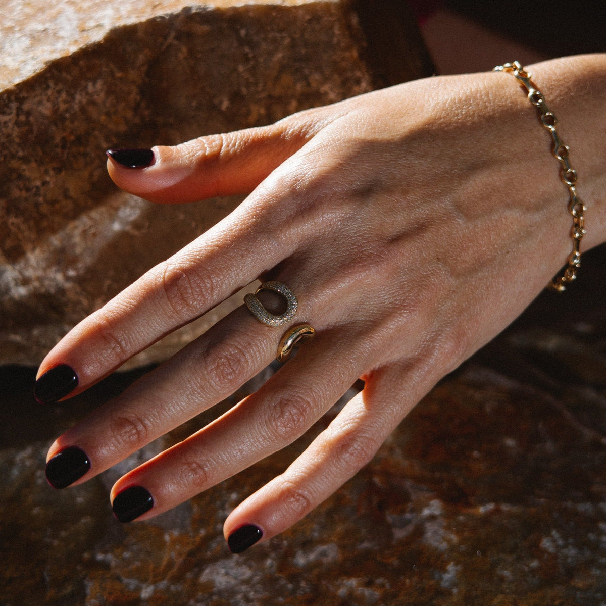 Double Beam Ring with One Side White Pavé Diamonds | Gabriela Artigas + CO